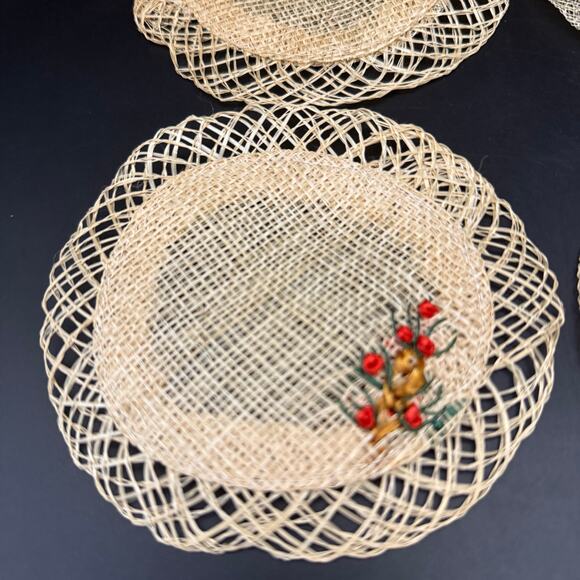 Vintage | Dining | Vintage 6 Rattan Straw Lace Coasters Woven Flowers ...